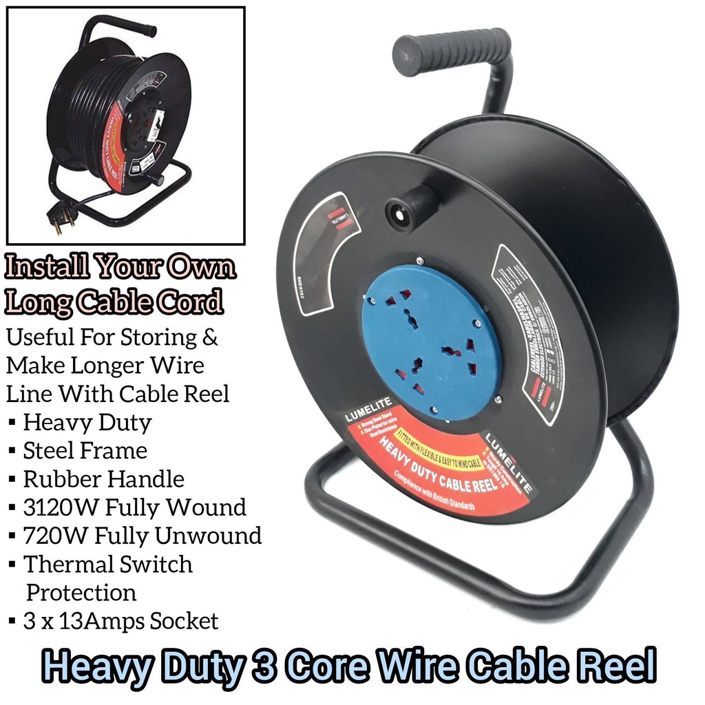 Heavy Duty 3 Core Wire Cable Reel For Home And Industrial Usage