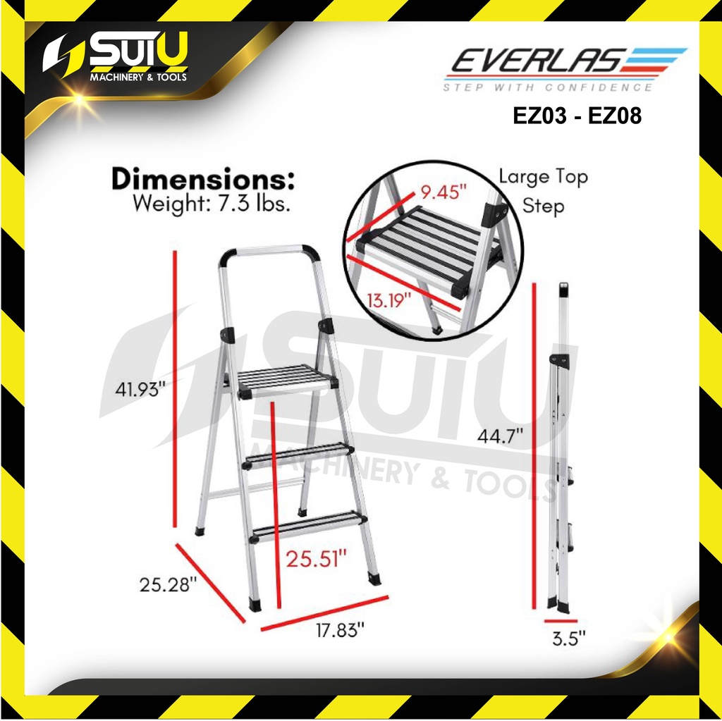 【SUI U】EVERLAS EZ08 8 Steps 2277MM EZ-Series Aluminum Platform Ladder ...