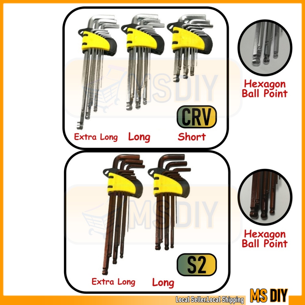 9pcs 9pc Durable Hexagon Hex Ball Point Allen Key A-KEY set Short Long ...