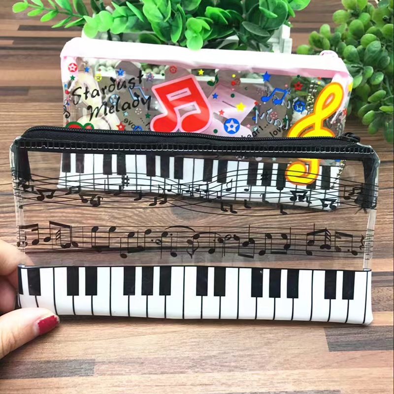 Music Note Piano Keyboard Transparent Pencil Case Bekas Pensil Nota ...