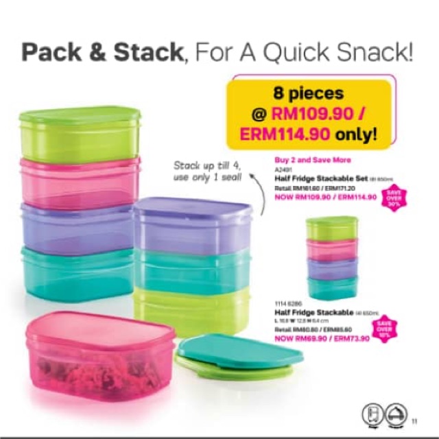 Tupperware Half Fridge Stackable Set 650ml 4pcs | Shopee Malaysia