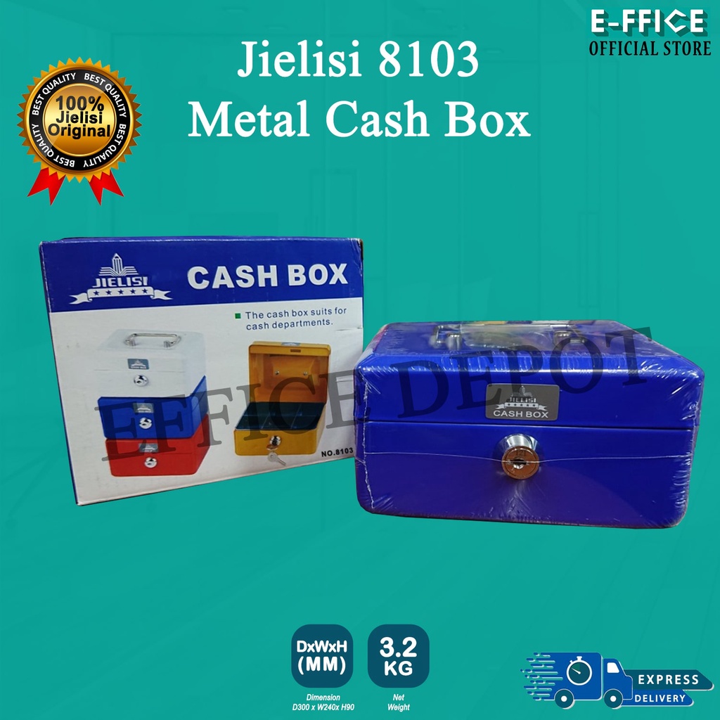 Effice Depot - Jielisi 8103 Metal Cash Box with Lock /Kotak Besi Kunci ...