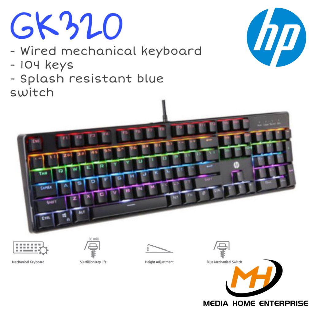 HP Gaming Wired Keyboard GK320 - Rainbow Backlit, Durable Keycaps ...