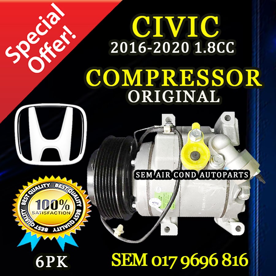 HONDA CIVIC FC NEW MODEL 2016-2020 YEAR 1.8CC 6PK ORIGINAL COMPRESSOR/ KOMPRESOR (CAR AIRCOND ...