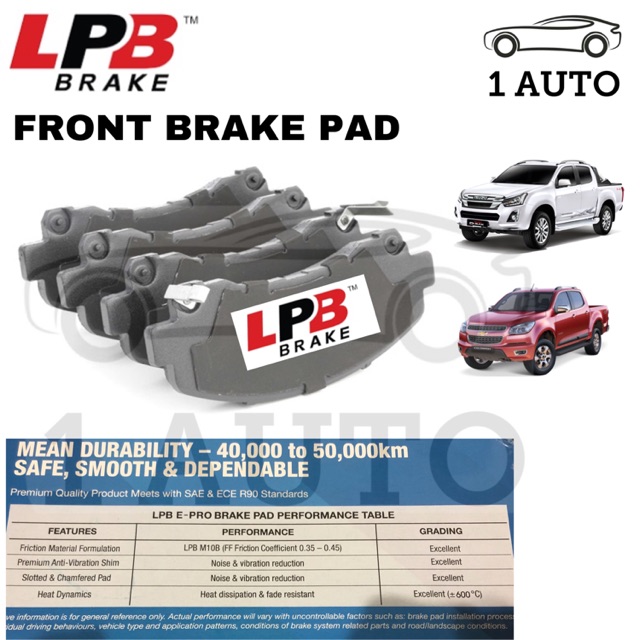 LPB e-PRO SEMI METALLIC FRONT BRAKE PAD ISUZU DMAX MUX MU7 CHEVROLET ...
