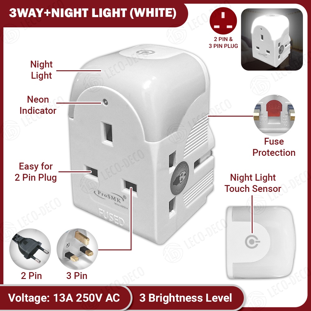 3 WAY ADAPTOR ADAPTER ADAPORT WITH SWITCH USB SOCKET OUTLET PLUG ...