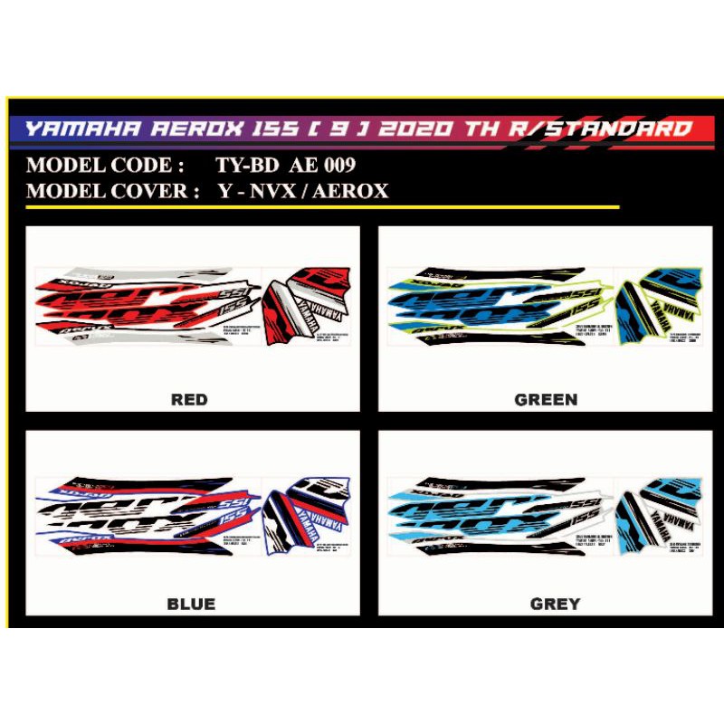 NVX/AEROX 155 (9) 2020 TH R/ STANDARD BODY STICKER | Shopee Malaysia