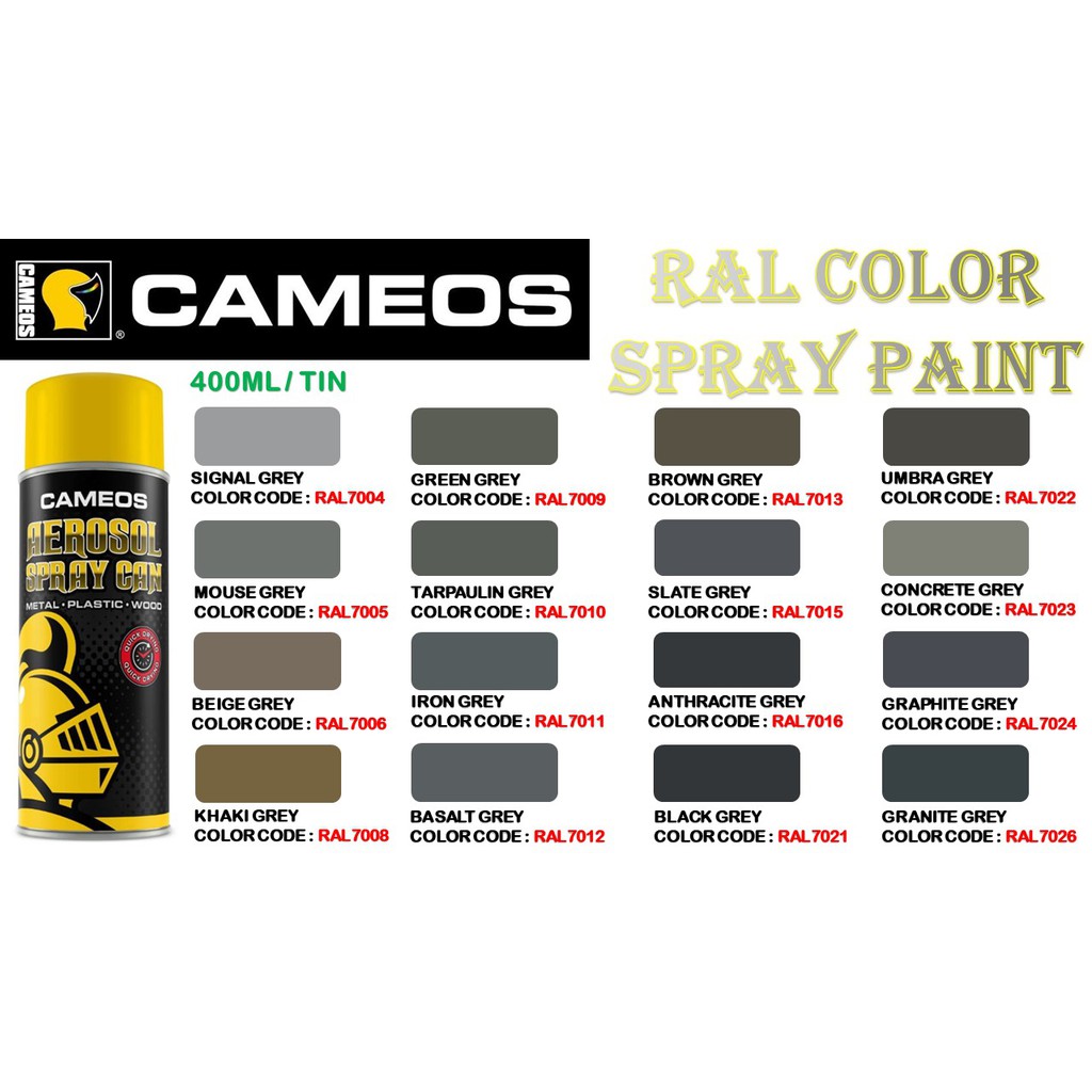 RAL COLOR - RAL7004 - RAL7026 - AEROSOL Spray Paint - CAMEOS 400ML/TIN ...