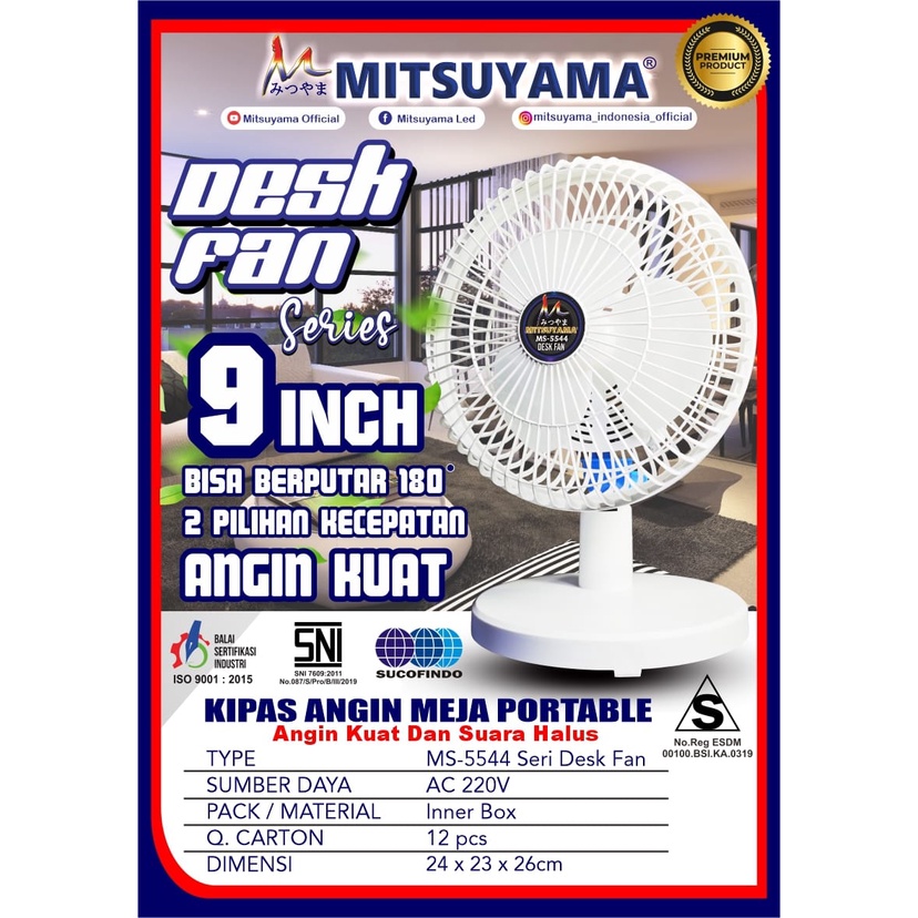 Barangunik2021-9 inch Portable Table Fan Mitsuyama MS-5544 Fast Desk Fan / 9.5 inch Fan ...