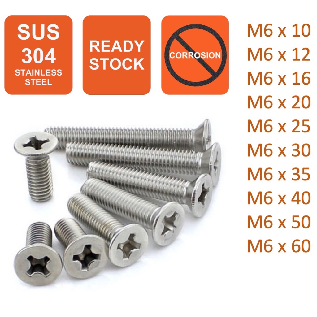 (10 pcs) M3 M4 M5 M6 Csk Countersunk Flat Phillips Head Screw DIN 965 ...