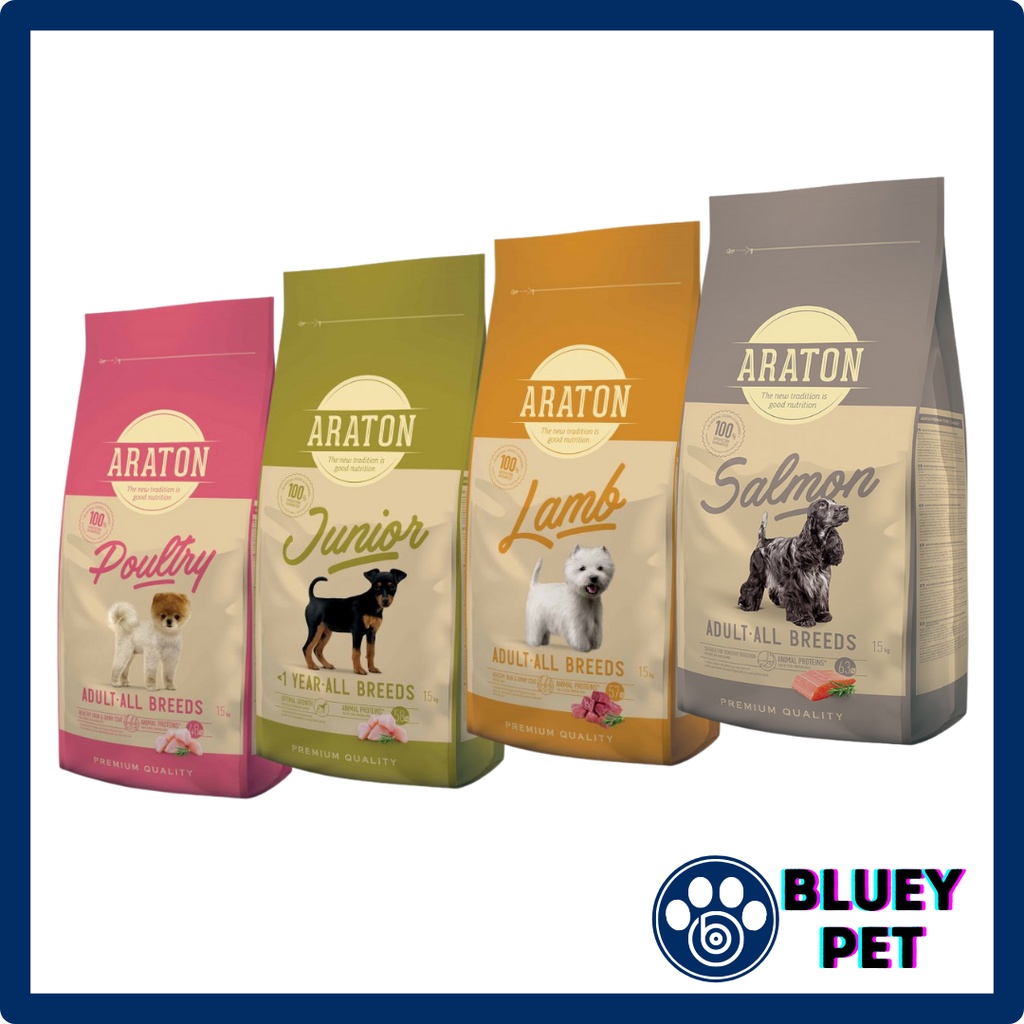 ARATON Dry Dog Food - 15kg (Salmon / Lamb / Poultry) Junior/Puppy/Adult ...