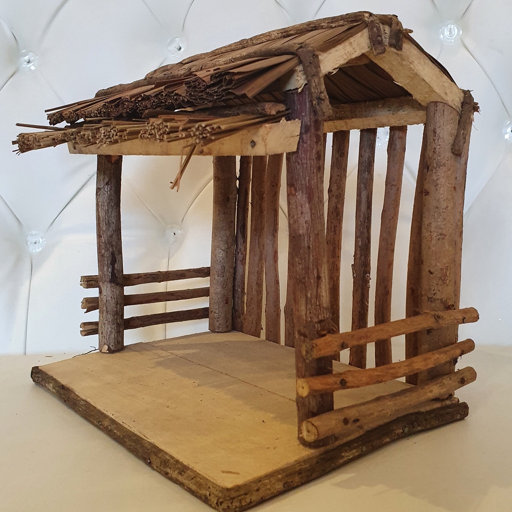 EAS NAtivity Stable Wood House 1 Palm Roof 17 cm (single-level ...