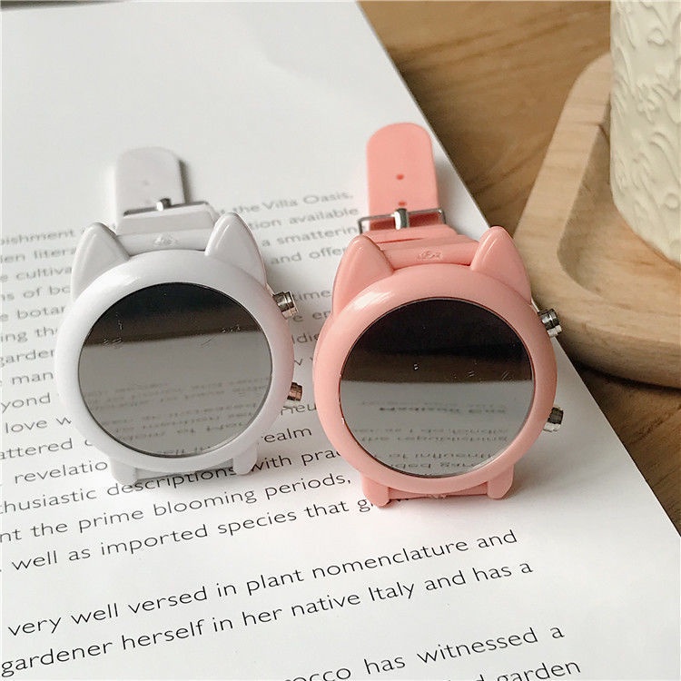 LED Round Mirror Watch Female Elementary School Students Temperament ...