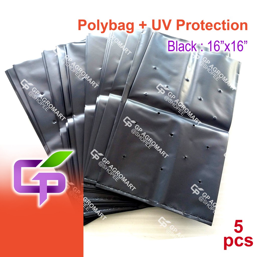 5pcs 16x16 inch Black Polybag / Polibeg Hitam / Planting Bag with UV ...