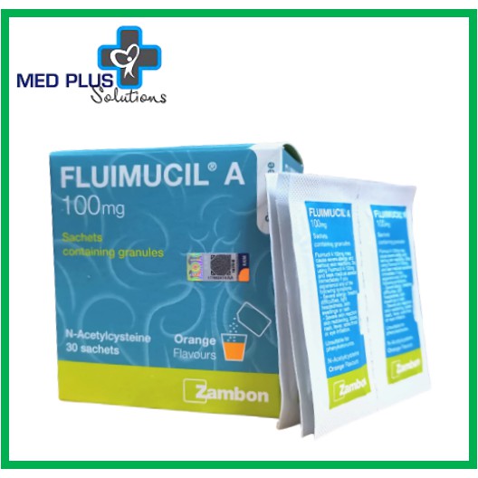 Fluimucil A 100mg ( N-Acetylcysteine ) Orange Flavours 30 sachets (Exp ...