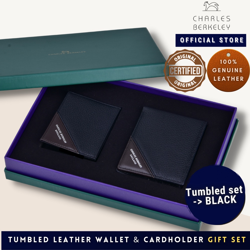 Charles Berkeley Tumbled Leather Bifold Wallet Cardholder Bundle Gift ...