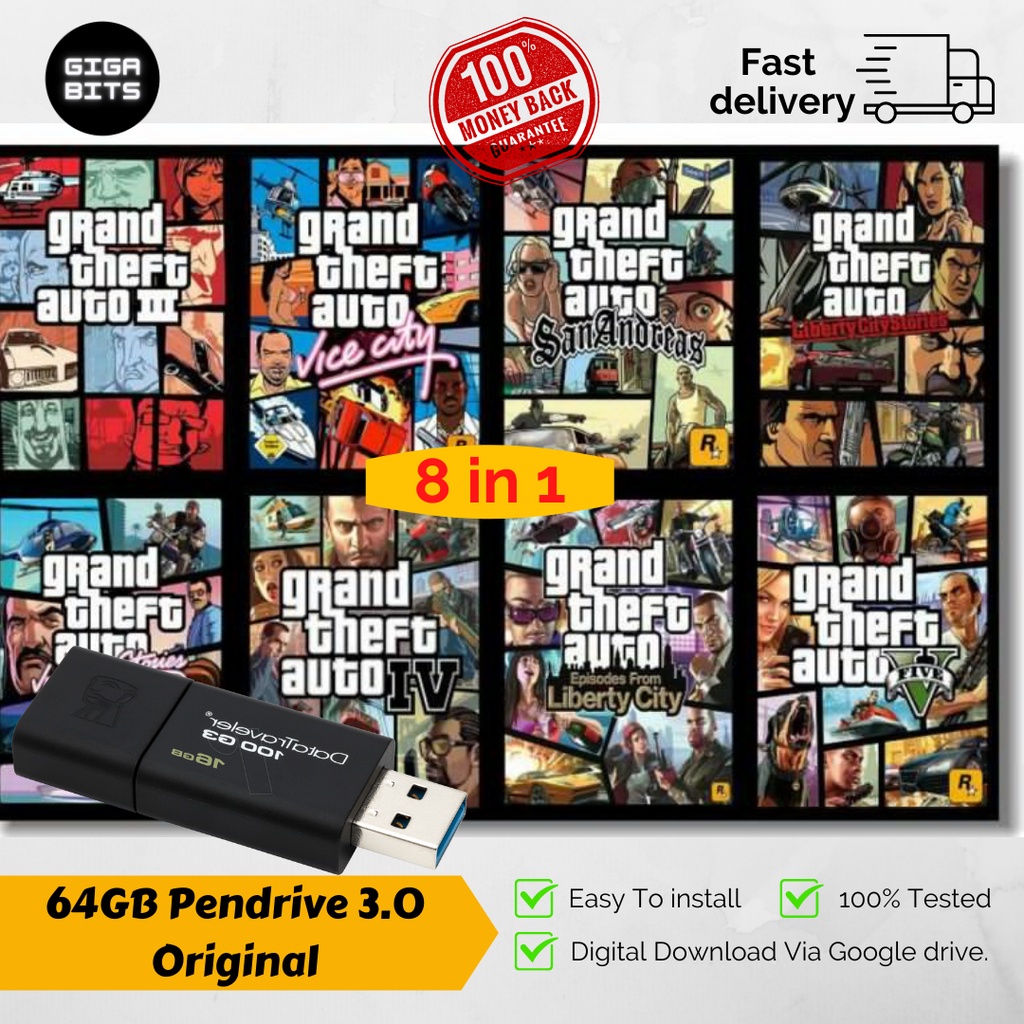 GTA v Grand Theft Auto Collection 8 in 1 Pendrive 64GB 3.0 Full version ...