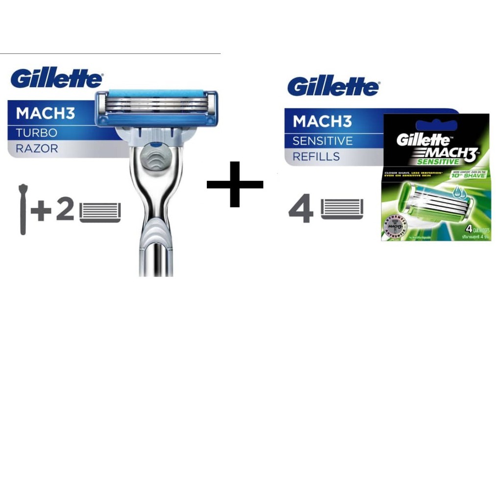 Gillette Mach 3 Turbo Set(2 Blade)+ 4 Sensitive Blade | Shopee Malaysia