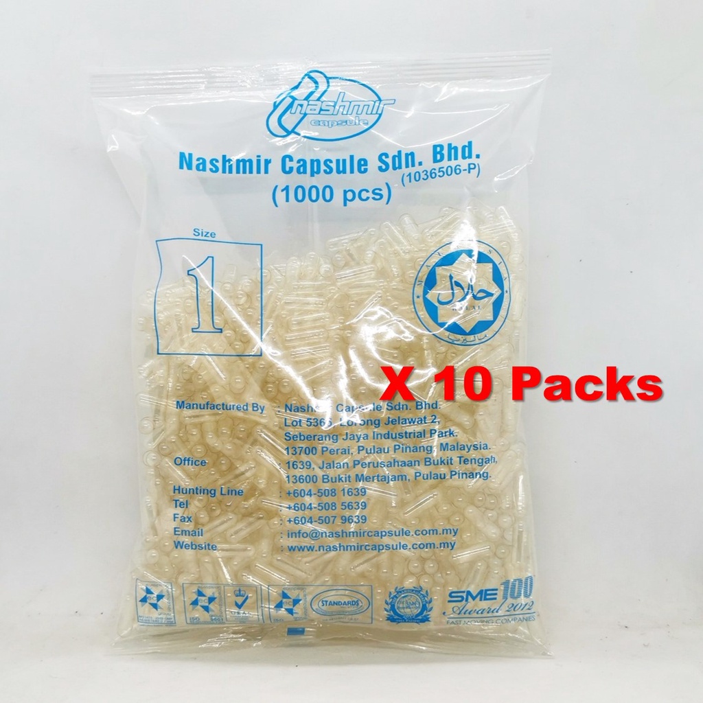 Nashmir Kapsul Kosong HALAL Size 1 (1000pcs x 10 Packets) / Gelatin ...