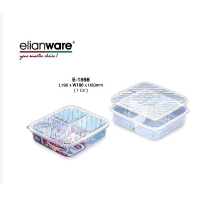Elianware E-1598 BPA Free Plastic Transparent Clear 3 Compartment Lunch ...