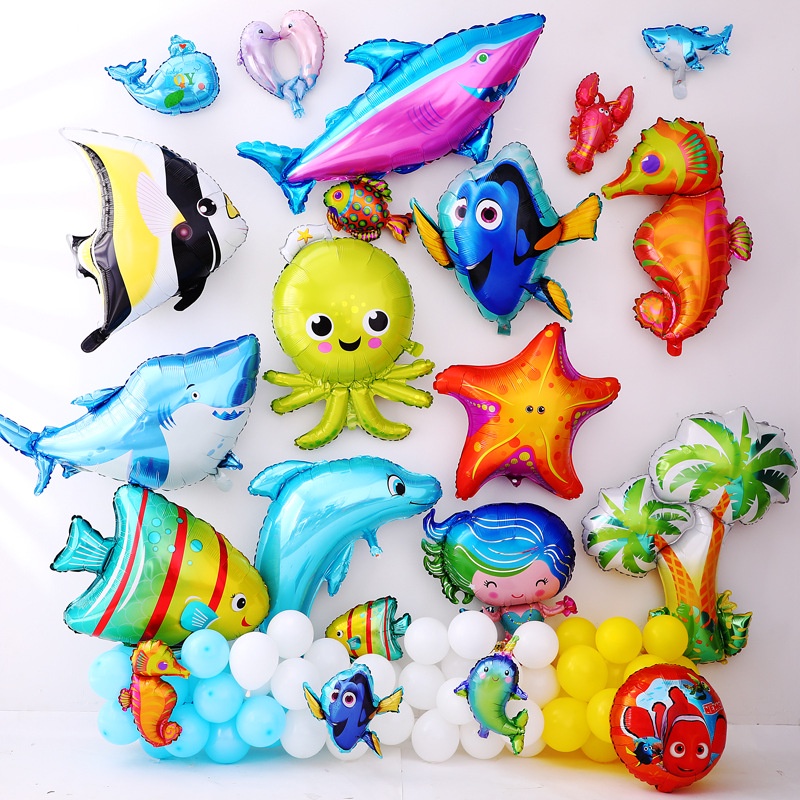 Large Fish Balloons Foil Shark Octopus Balloon Sea World Birthday Party ...