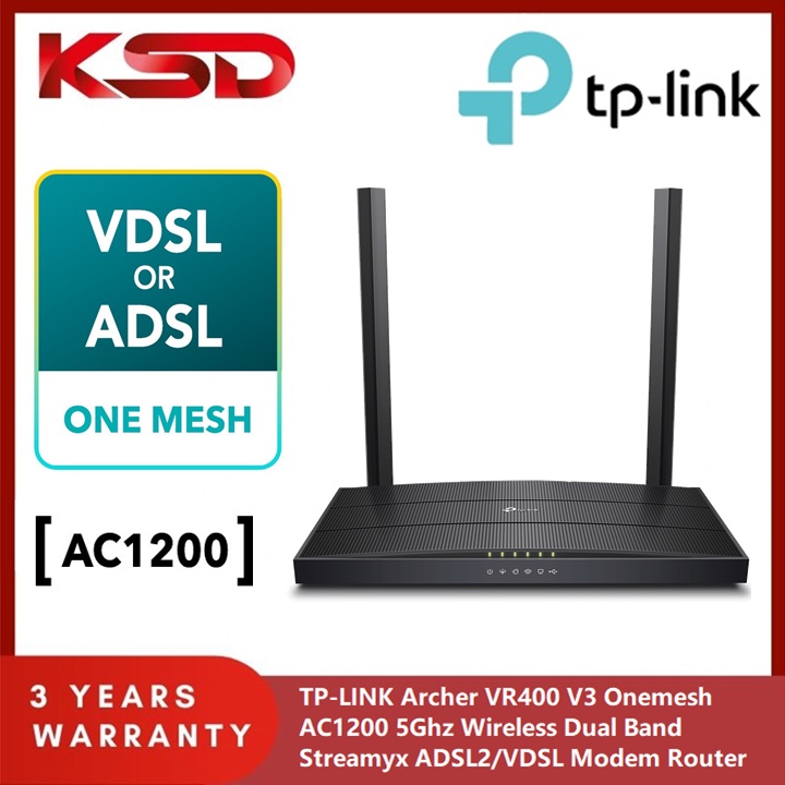 TP-Link AC1200 Wireless VDSL/ADSL Modem Router Archer VR400 | Shopee ...