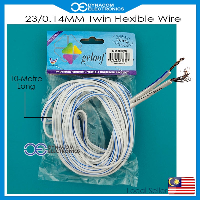 23/0.14MM 10-Metre Long Blue/White Twin Flexible Wire [Wayer Biru/Puteh ...