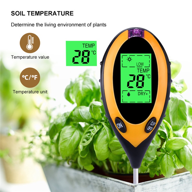 4 In 1 Digital PH Meter Soil Moisture Monitor Temperature Sunlight ...