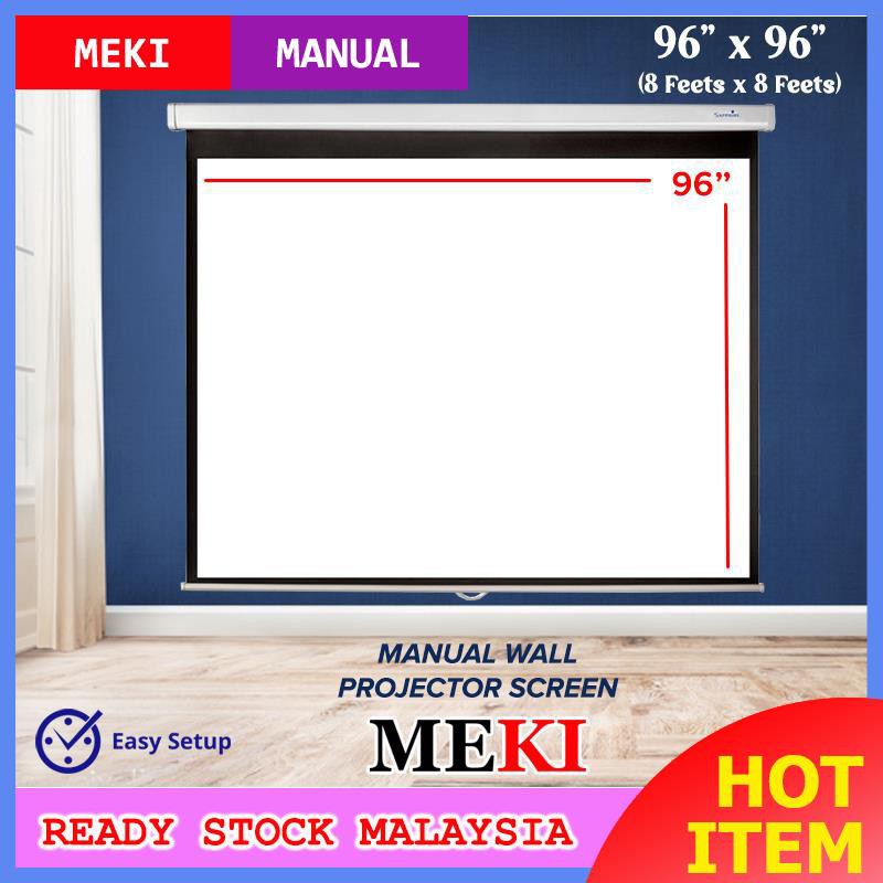 Meki High Quality Solid Size 96" x 96"(8 x 8 feets) Manual Wall Screen ...