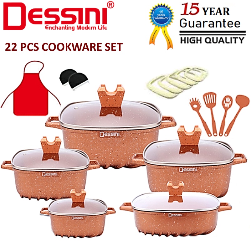 【ORIGINAL】 DESSINI ITALY 22 Pcs Casserole Die Cast Aluminium Non Stick ...