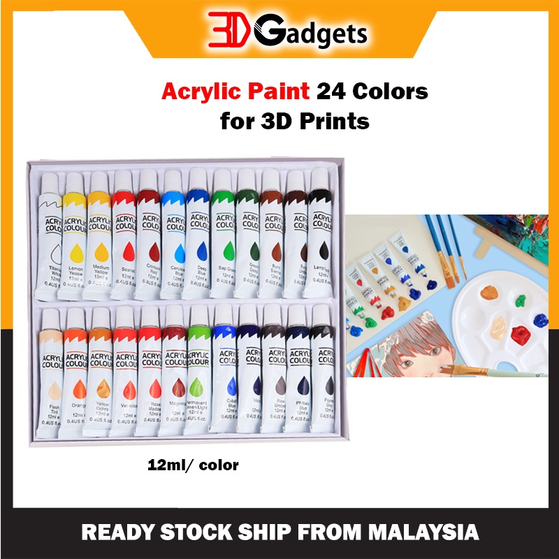 Acrylic Paint 12/ 24 Colors for 3D Prints Resin Filament 3D Printer FDM ...
