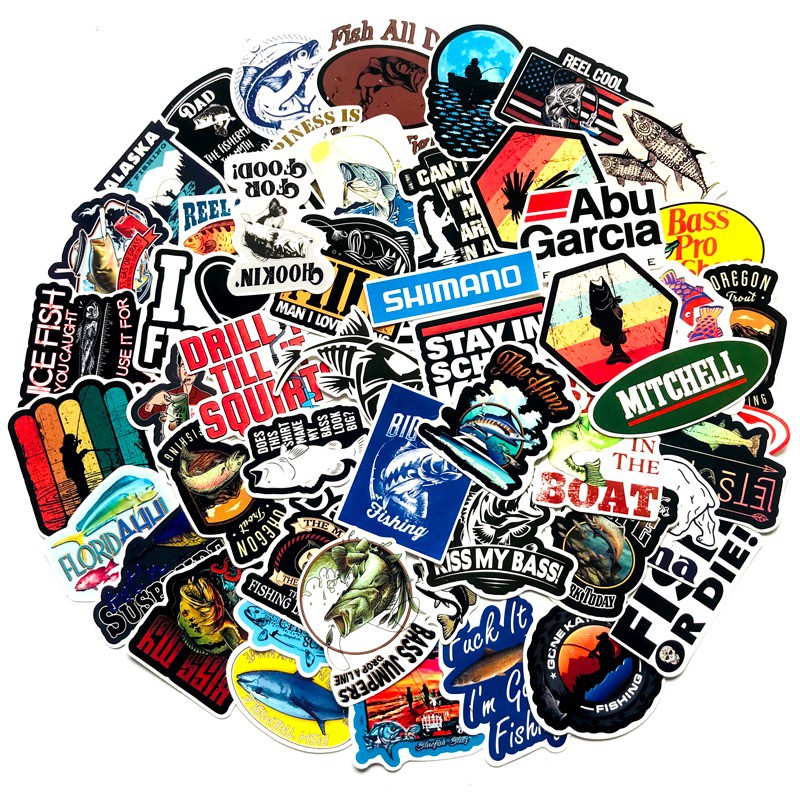 51 Pcs/set Different Patterns Waterproof Fishing Sticker Set / Pancing ...