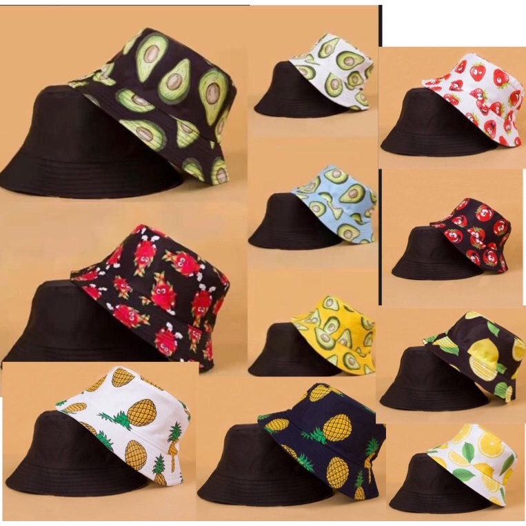 Bucket Hat With Avocado + Tomato + Lemon + Dragon Fruit + Pineapple Can ...