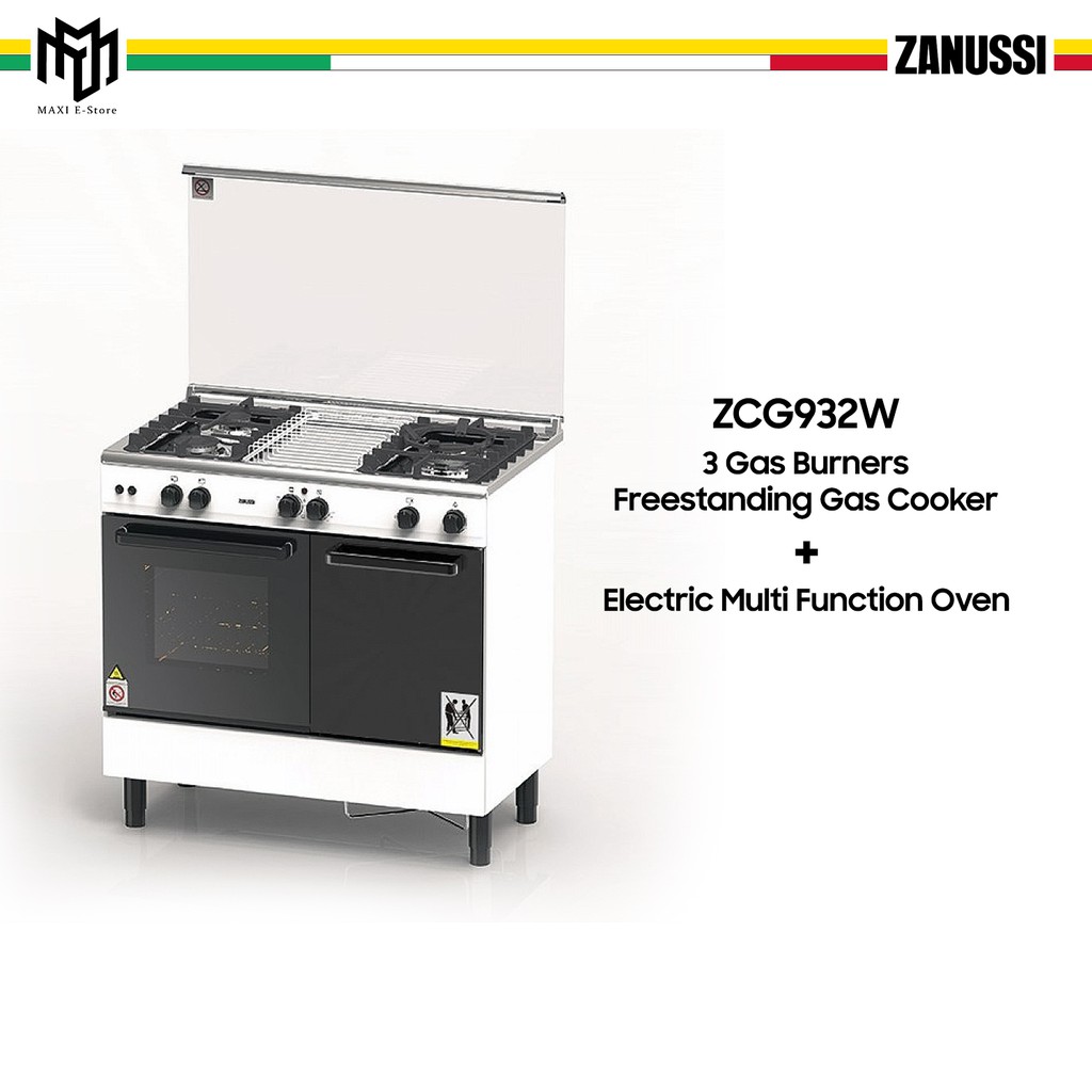 Zanussi Free Standing 3 Gas Burners Gas Cooker ZCG932W (62L Electric ...