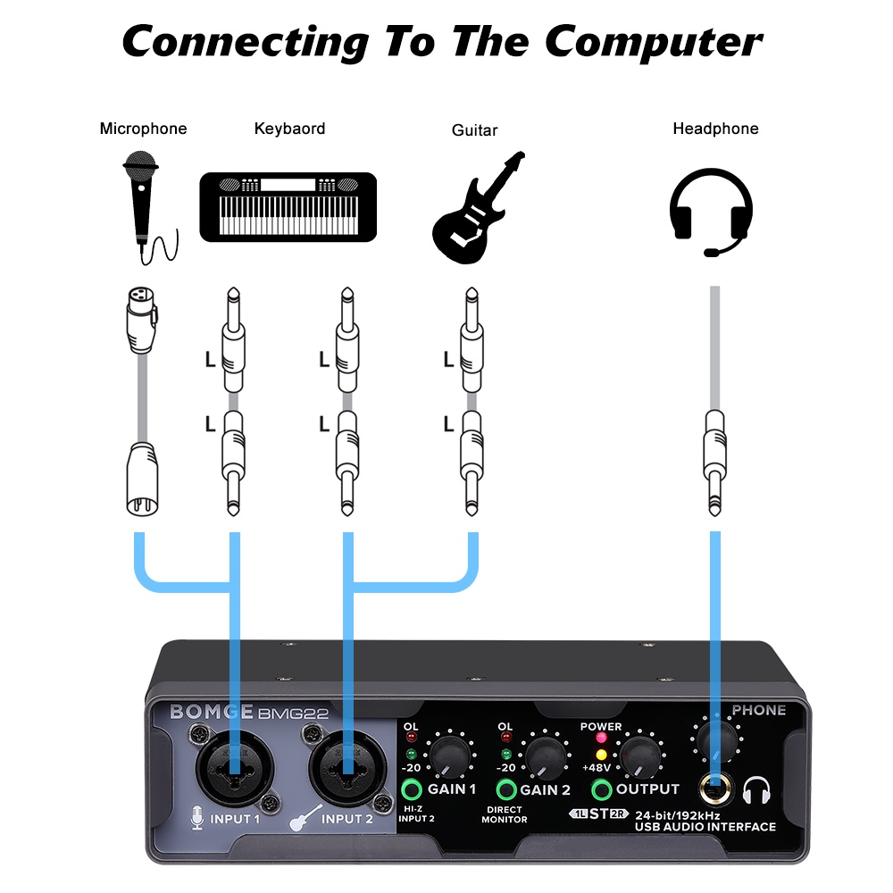BOMGE USB Audio Interface(24 bit/192 kHz) with XLR, phantom power ...