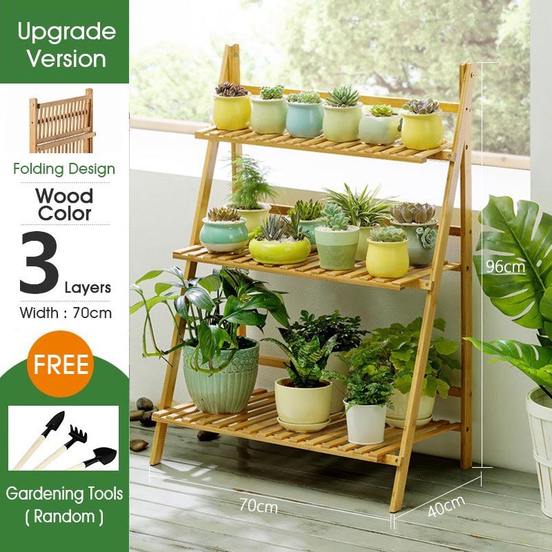 PlantList 🎍 Big Size 70cm 3 Tier Bamboo Rak Pasu Wooden Flower Garden ...