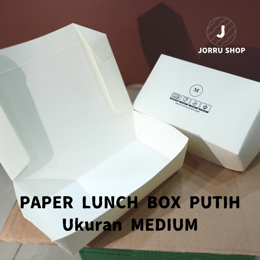 PUTIH Medium Size White PAPER LUNCH BOX // Price PER Unit 1pcs // PAPER ...