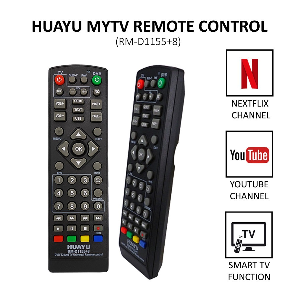 Huayu MYTV Remote Control For DVB-T2 Decoder (RM-D1155+8) - 8 Meter ...