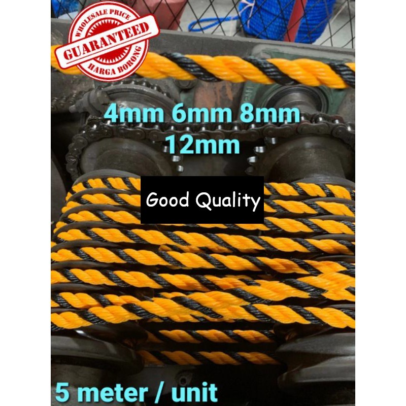 [5 meter] PP ROPE 4mm 6mm 8mm 12mm PREMIUM QUALITY Tiger color Tali PP ...