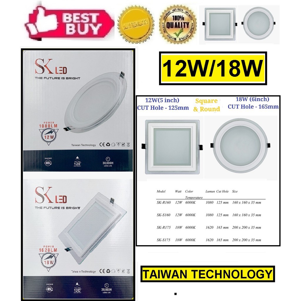 [Taiwan Technology] Glass LED Downlight/Recessed Downlight (6000k ...