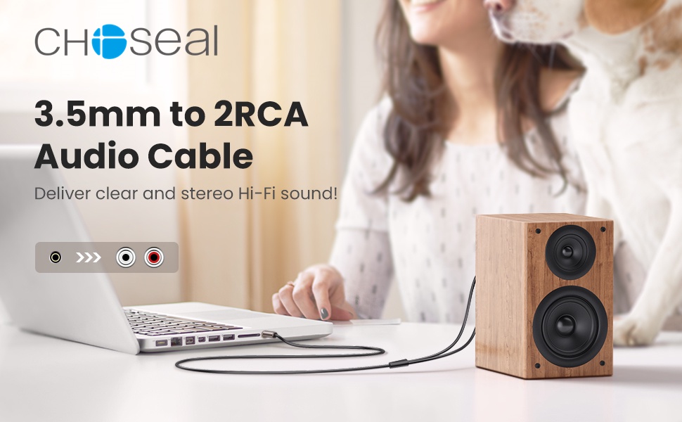 Choseal 3.5mm to 2 RCA Cable RCA TO Aux Audio cable Cord Slim Step Down ...