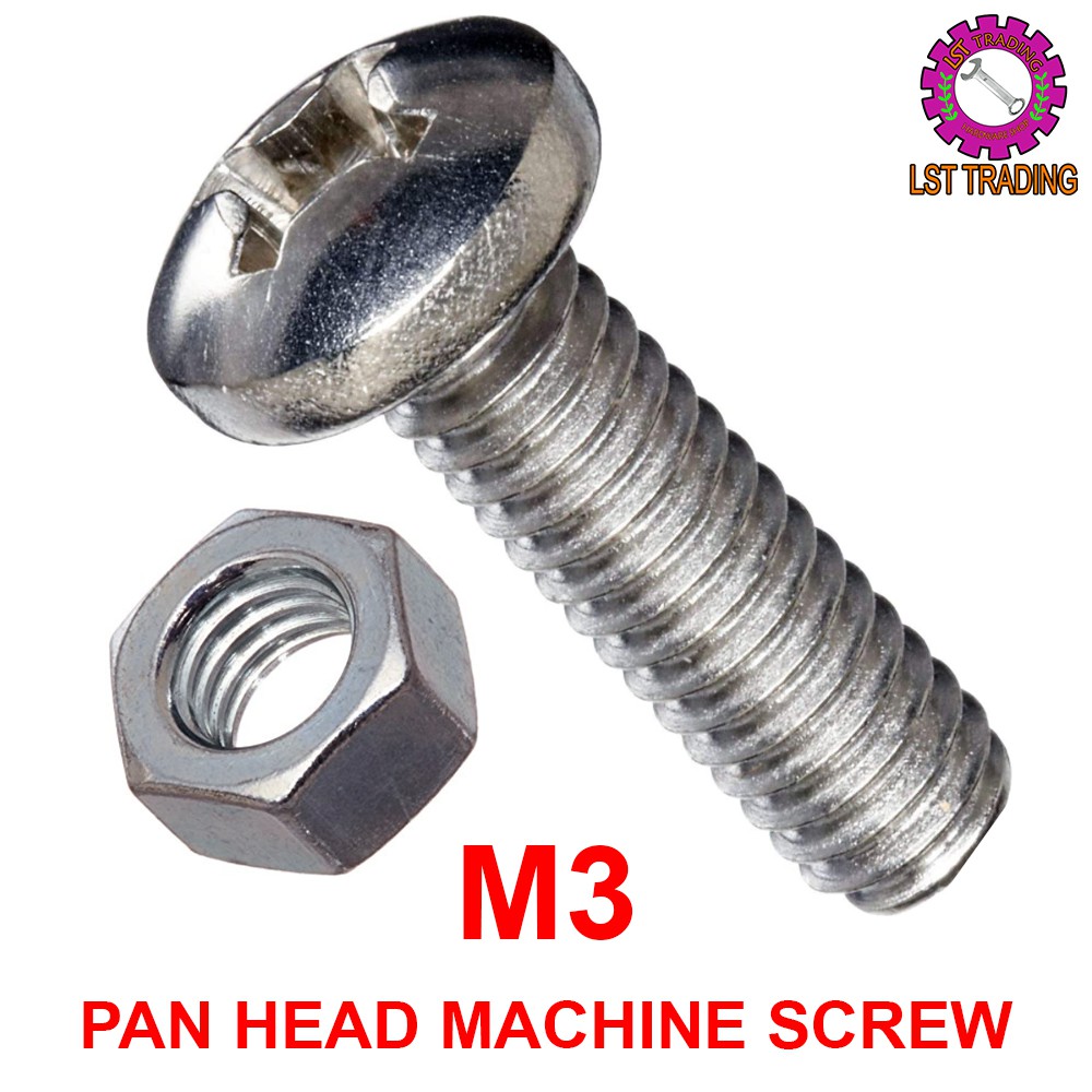 [1 SET SCREW & NUT] M3 PAN / + HEAD MACHINE SCREW WITH NUT SET/ SCREW ...
