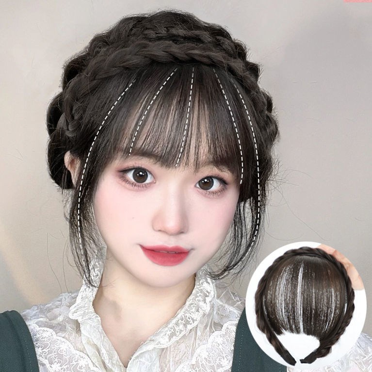 Poni Udara Rambut Palsu Wanita Tulang Ikan Tocang Rambut Palsu Ikat Kepala Poni Satu Dahi Rambut