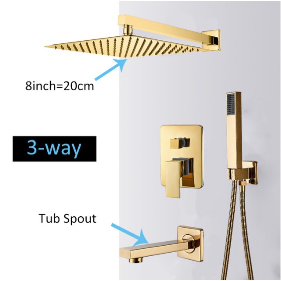 Wall-mounted golden shower faucet set ultra-thin rainfall golden shower head hot and cold water ...