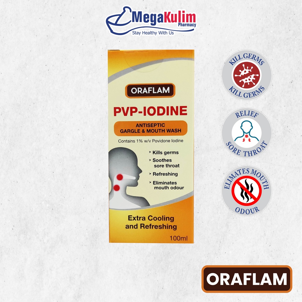 Oraflam PVP-Iodine Antiseptic Gargle & Mouthwash 100mL | Shopee Malaysia