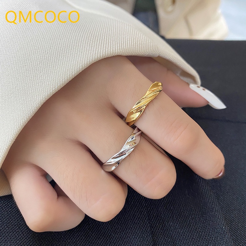 QMCOCO New Fashion Irregular Geometric Wavy Silver Gold Color Ring Simple Trend Open Adjustable ...