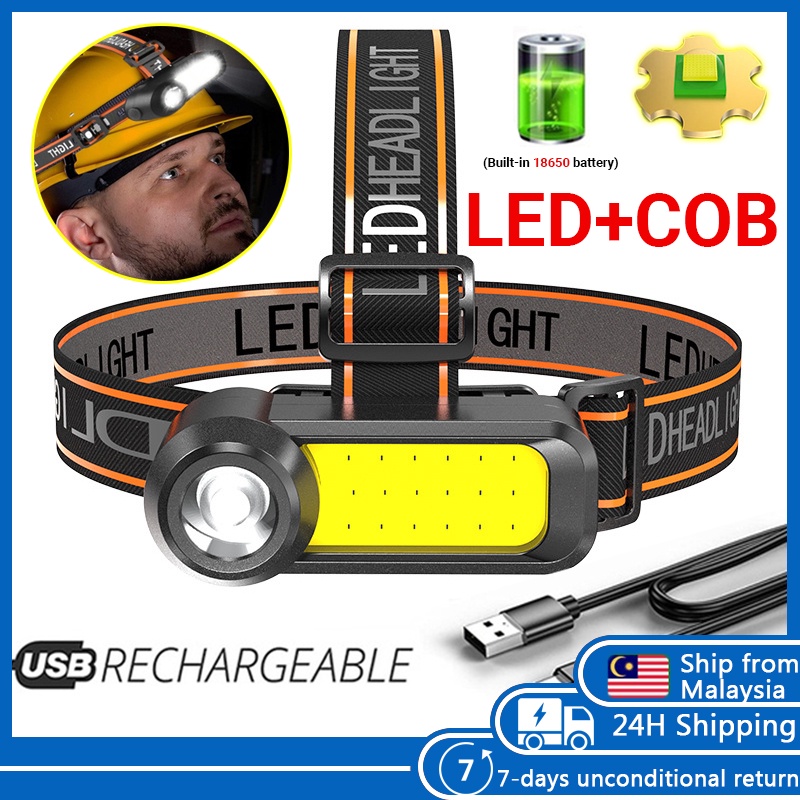 LED Headlamp LED + COB USB Rechargeable Headlight Multifunctional ...