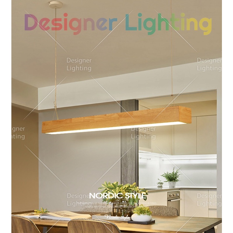 Oak Wood Iron Office Linear Lamp 120cm Long Wood Style Office Light ...