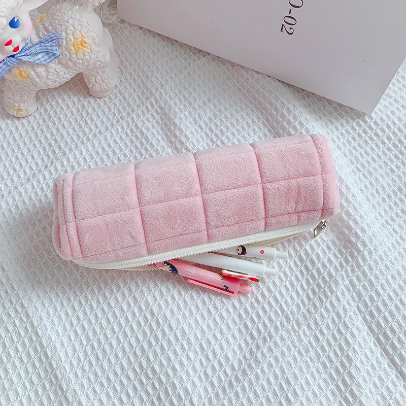 Macaron Color Plush Pencil Case Large Capacity Pencil Bag Cosmetic Bag ...