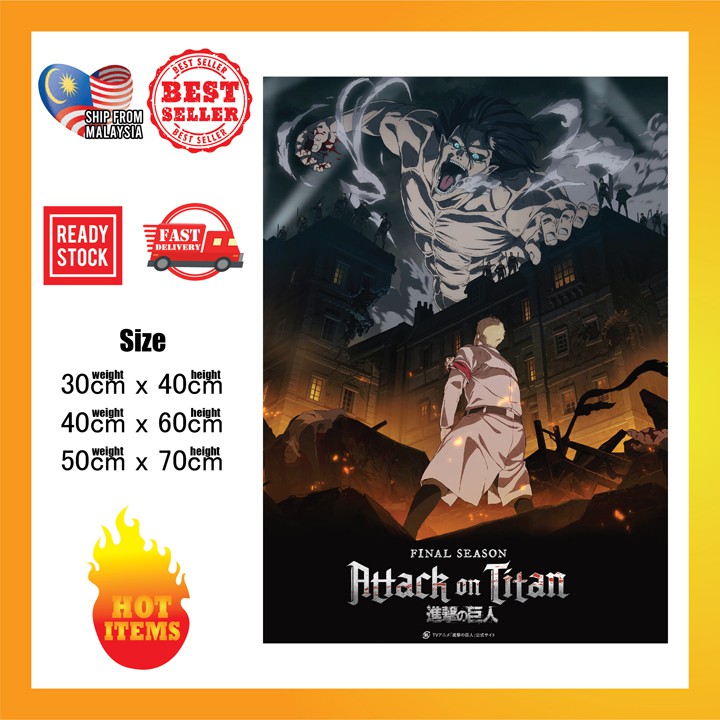 【READY STOCK】Attack on Titan Poster Eren Yeager Mikasa·Ackerman Anime ...